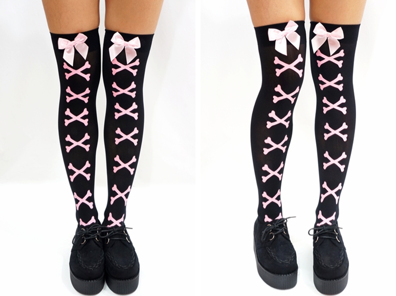 Pink Bones Pastel Goth Knee High Socks Stockings On Luulla